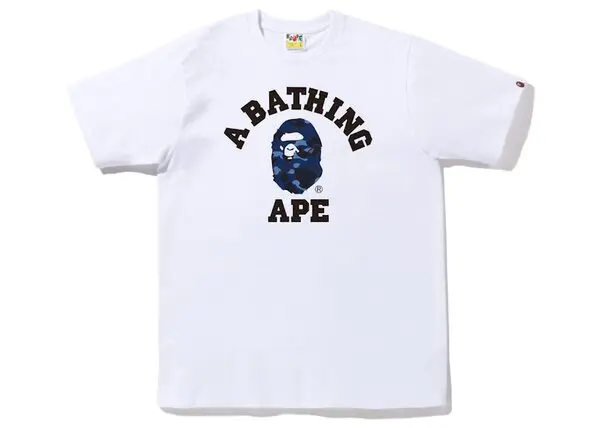 A BATHING APE Camo College Tee Shirt - White Blue