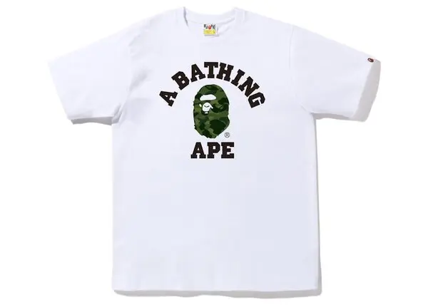 A BATHING APE Camo College Tee Shirt - White Green