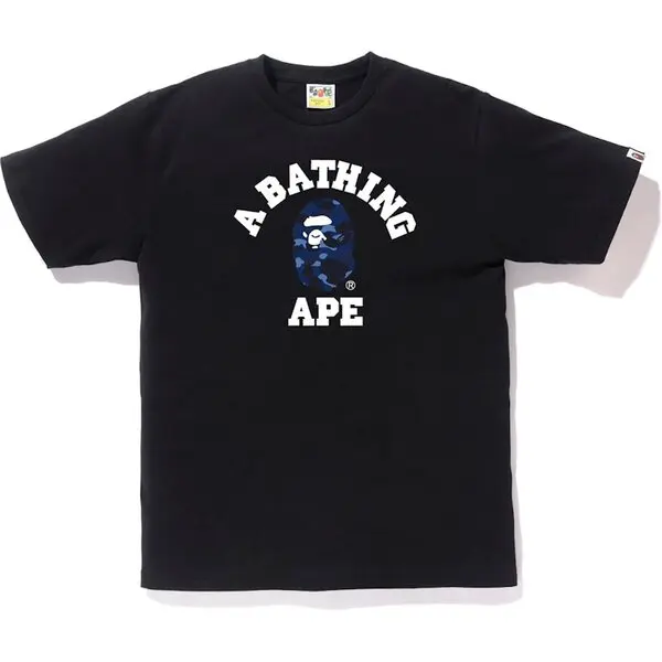 A BATHING APE Camo College Tee Shirt - Black/blue