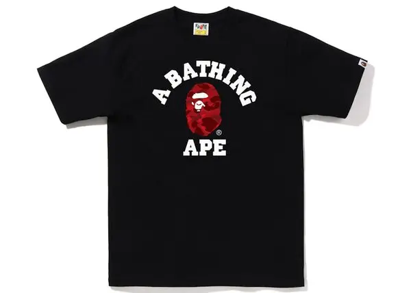 A BATHING APE Camo College Tee Shirt - Black Red