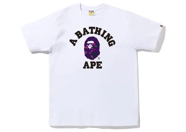 A BATHING APE Camo College Tee Shirt - White Purple