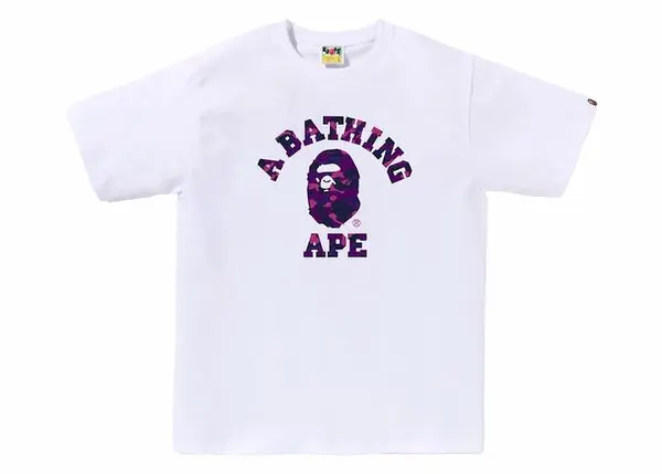A BATHING APE Camo College Tee Shirt - White/purple
