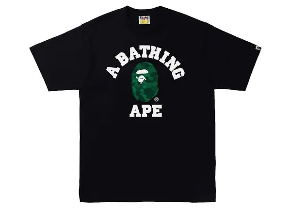 A BATHING APE Camo College Tee Shirt - Black/green