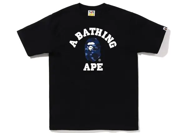 A BATHING APE Camo College Tee Shirt - Black Blue