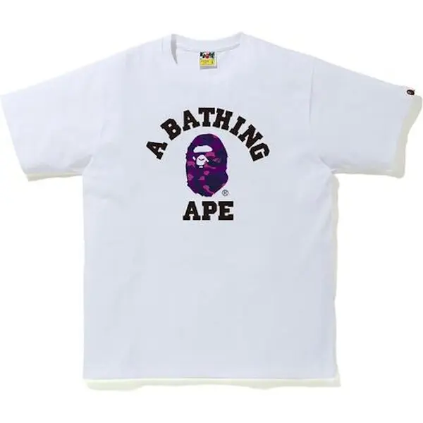 A BATHING APE Camo College Tee Shirt - White/purple