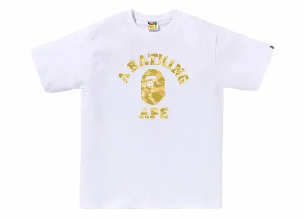 A BATHING APE Camo College Tee Shirt - White/yellow