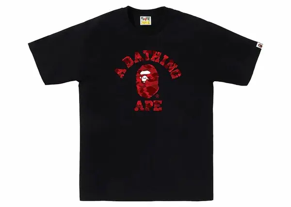 A BATHING APE Camo College Tee Shirt - Black/red