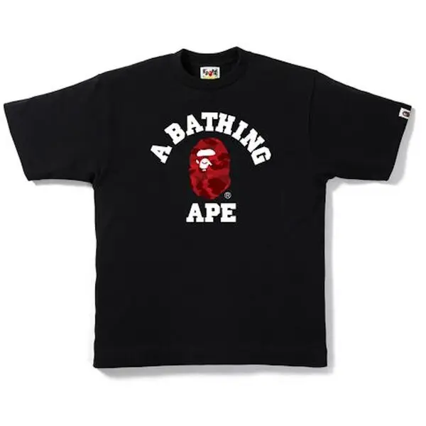 A BATHING APE Camo College Tee Shirt - Black/red