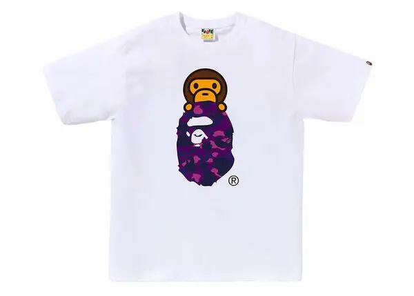 A BATHING APE Camo Milo On Ape Head Tee Shirt - White/purple
