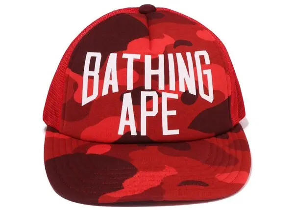 A BATHING APE Camo Nyc Logo Mesh Cap - Red