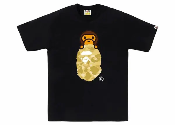 A BATHING APE Camo Milo On Ape Head Tee Shirt - Black/yellow