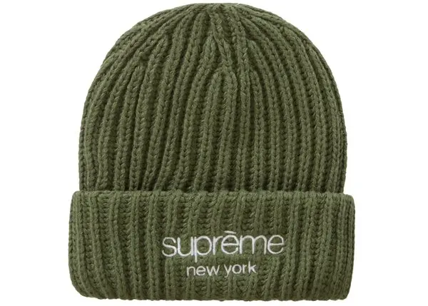Supreme Classic Logo Ribbed Beanie - Olive