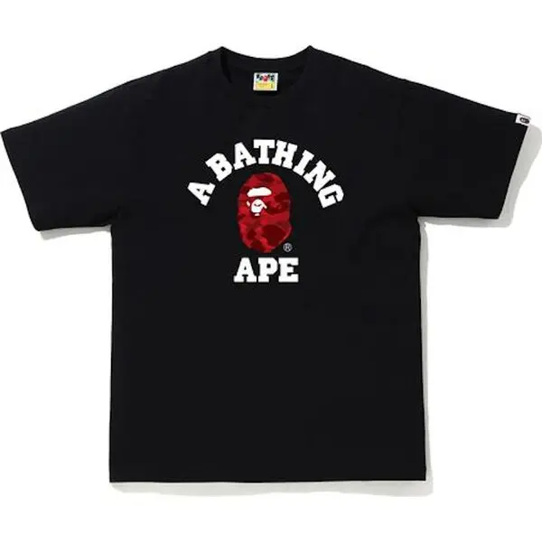 A BATHING APE Camo College Tee Shirt - Black/red