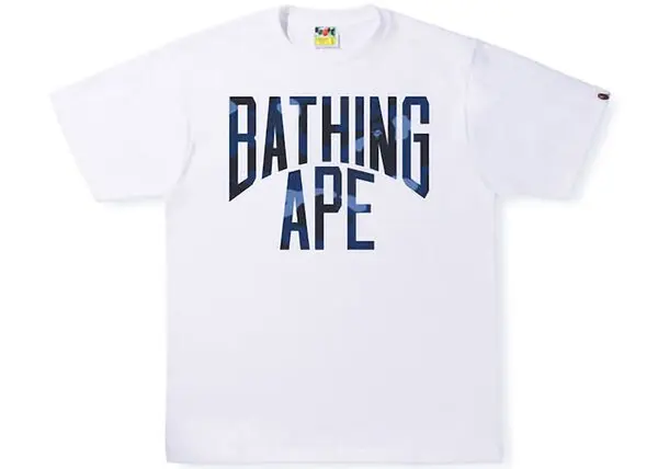 A BATHING APE Camo Nyc Logo Tee Shirt - White/navy Blue