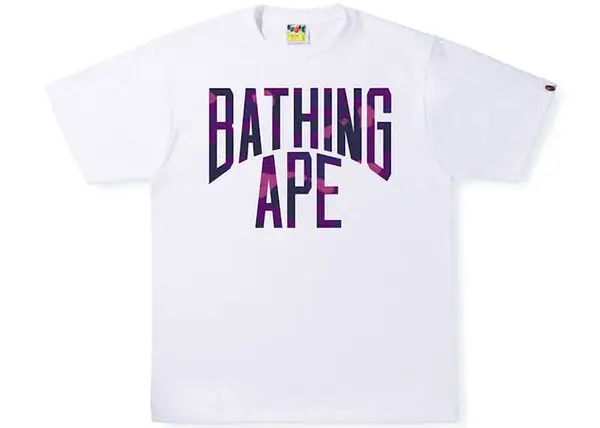 A BATHING APE Camo Nyc Logo Tee Shirt - White Purple