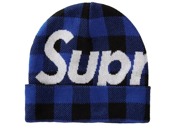 Supreme Big Logo Beanie - Blue Plaid