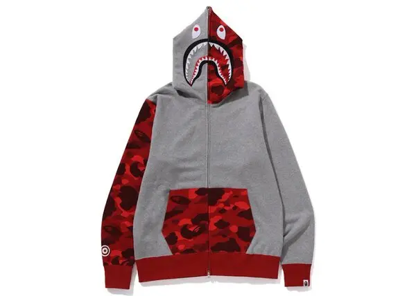 A BATHING APE Camo Shark Full Zip Hoodie - Red