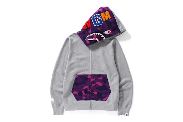 A BATHING APE Camo Shark Full Zip Hoodie - Gray