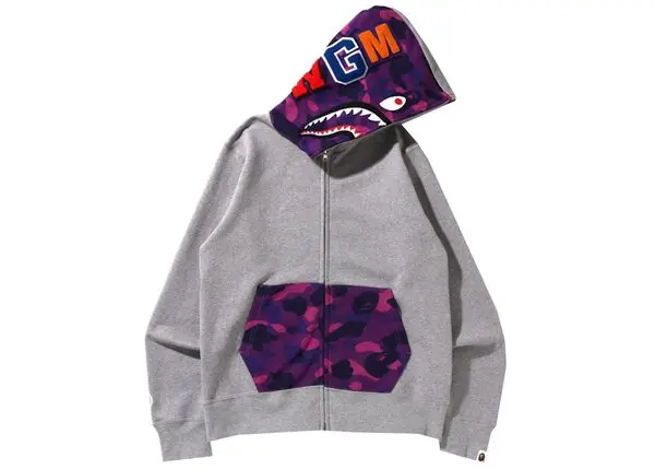 A BATHING APE Camo Shark Full Zip Hoodie - Gray