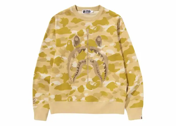 A BATHING APE Camo Shark Crewneck Sweatshirt - Yellow
