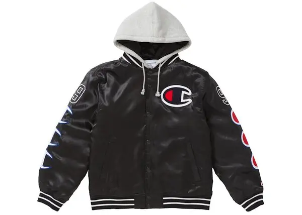 Supreme X Champion Hooded Varsity Jacket - Black