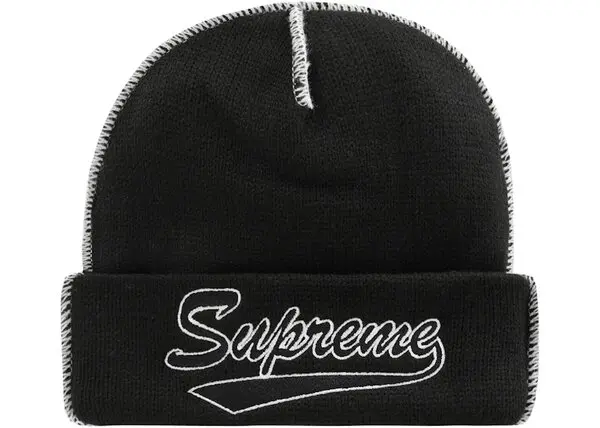 Supreme Contrast Stitch Beanie - Black