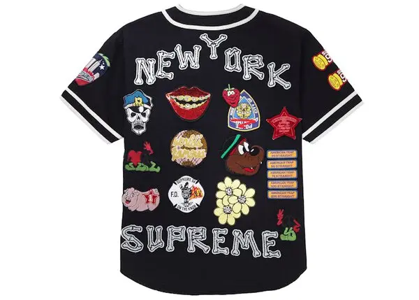 Supreme Patches Denim Baseball Jersey - Black