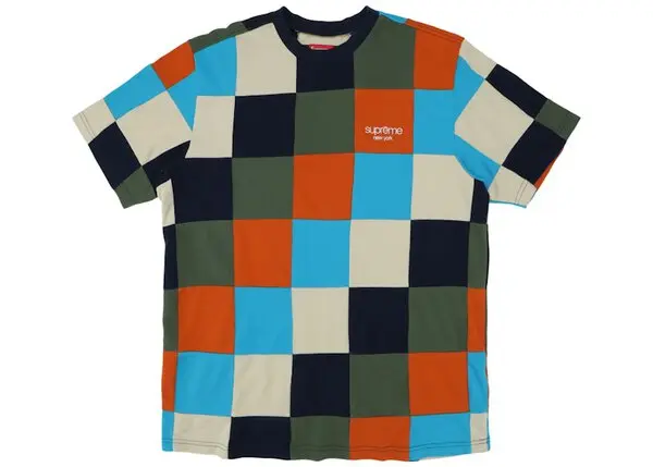Supreme Patchwork Pique Tee Shirt - Navy Blue/teal/orange