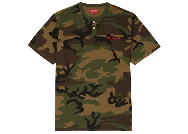 Supreme Pique Short Sleeve Henley - Woodland Camo