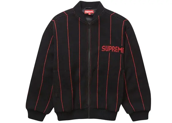 Supreme Pinstripe Varsity Zip Up Sweater - Black