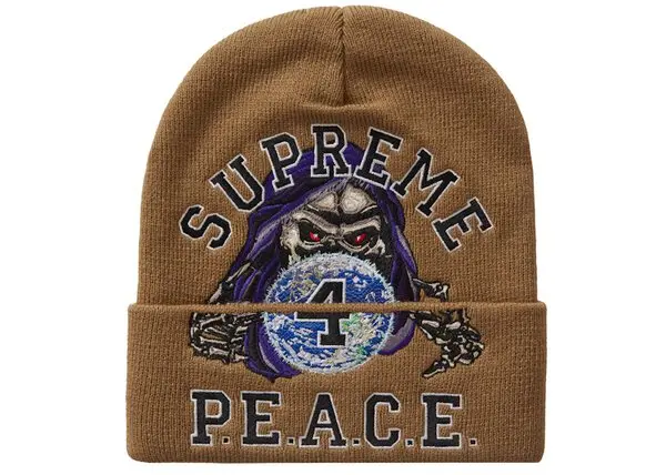 Supreme Peace Embroidered Beanie - Tan