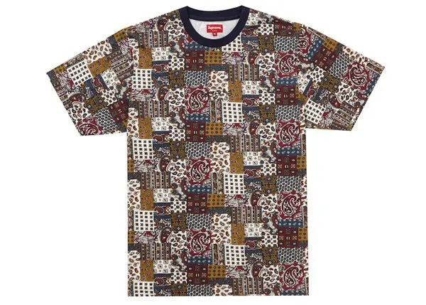 Supreme Patchwork Paisley Short Sleeve Top - Dark Red