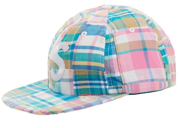 Supreme Patchwork Madras S Logo 6-panel Cap - Pink Plaid