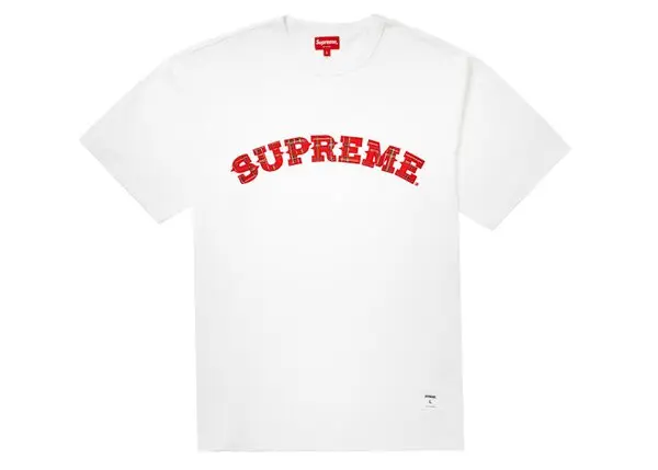 Supreme Plaid Applique Short Sleeve Top - White