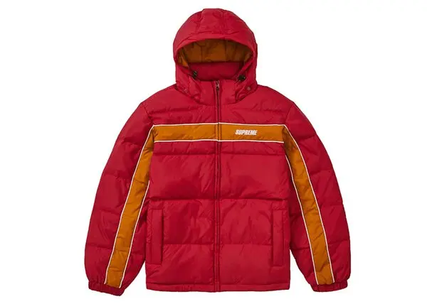 Supreme Stripe Panel Down Jacket - Burgundy