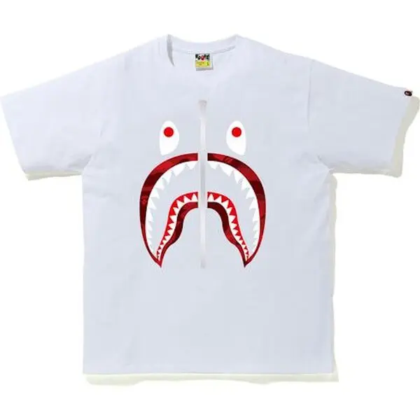 A BATHING APE Camo Shark T-shirt - White/red