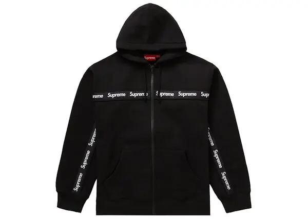 Supreme Text Stripe Zip Up Hooded Sweatshirt - Black