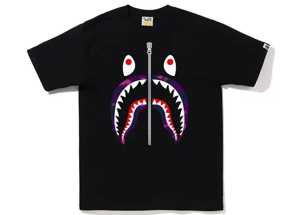 A BATHING APE Color Camo Silver Zip Shark T-shirt - Black Purple