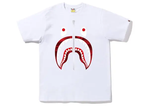 A BATHING APE Color Camo Silver Zip Shark T-shirt - White Red