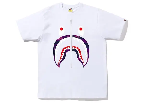 A BATHING APE Color Camo Silver Zip Shark T-shirt - White Purple