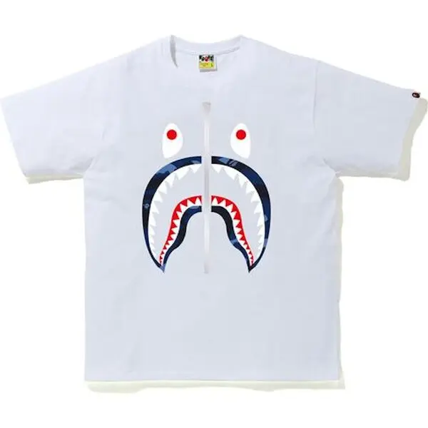 A BATHING APE Camo Shark T-shirt - White/navy Blue
