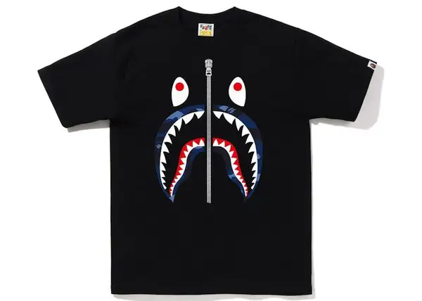 A BATHING APE Camo Shark Tee Shirt - Black Blue