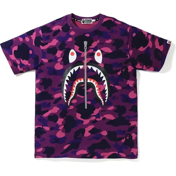 A BATHING APE Camo Shark Tee Shirt - Purple
