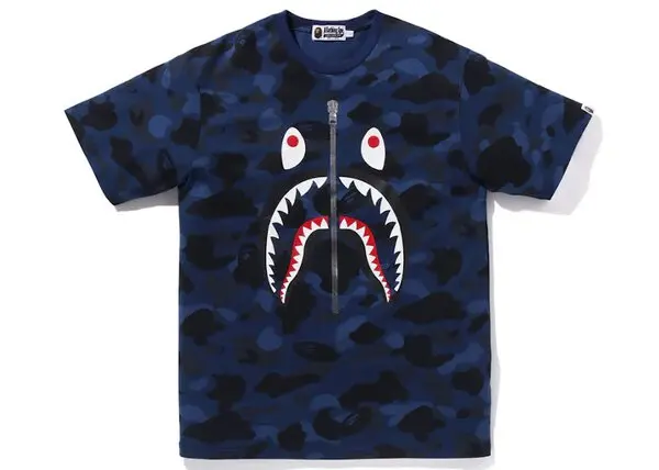 A BATHING APE Camo Shark Tee Shirt - Navy Blue