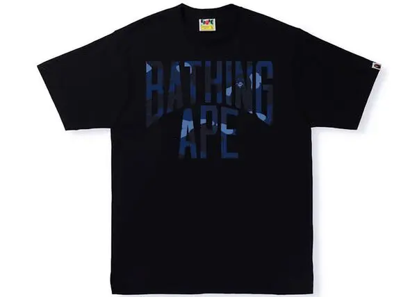 A BATHING APE Camo Nyc Logo Tee Shirt - Black Navy Blue