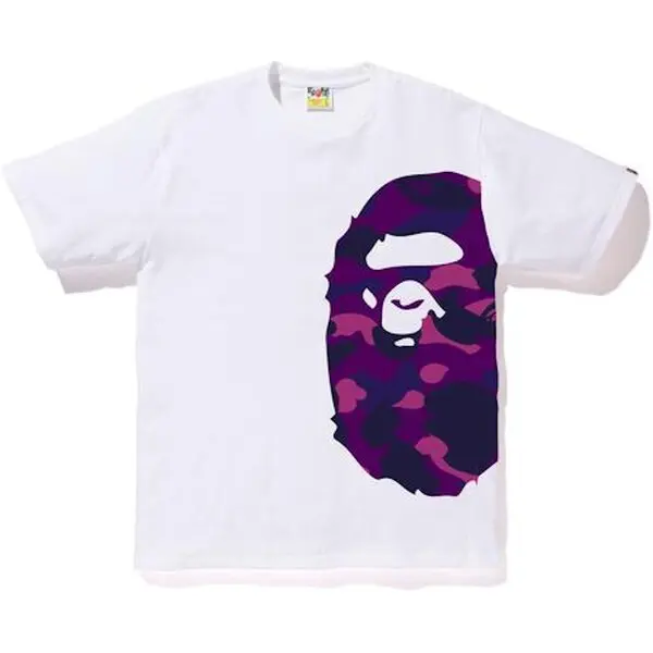 A BATHING APE Camo Side Big Ape Head Tee Shirt - White/purple