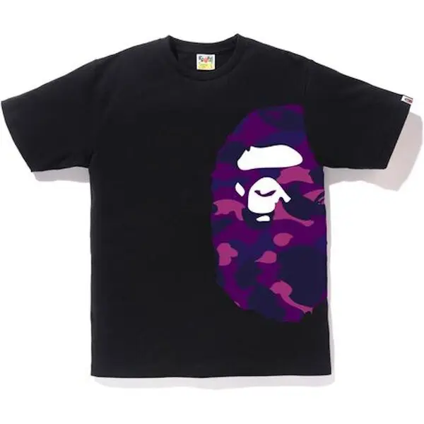 A BATHING APE Camo Side Big Ape Head Tee Shirt - Black/purple