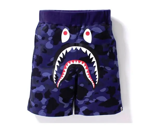 A BATHING APE Camo Shark Sweat Shorts - Navy Blue