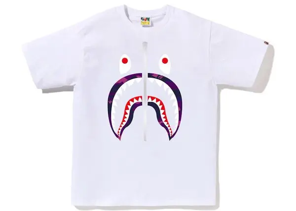 A BATHING APE Camo Shark Tee Shirt - White/purple
