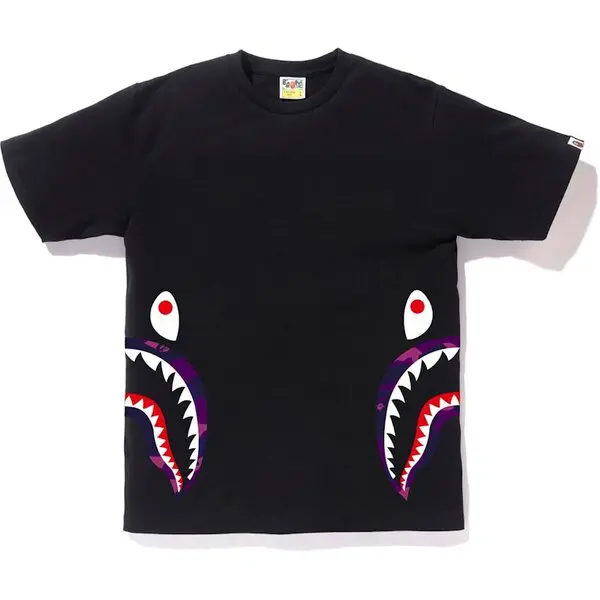A BATHING APE Camo Side Shark Tee Shirt - Black/purple
